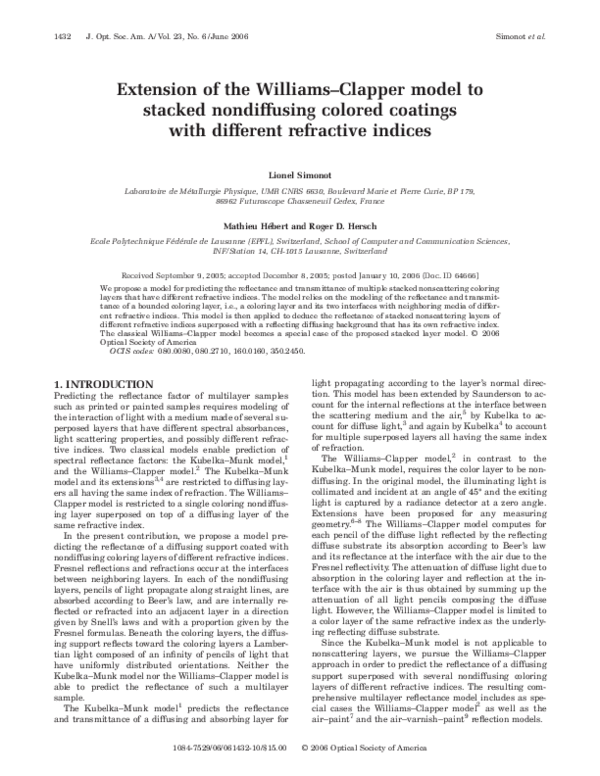 (PDF) Extension of the Williams-Clapper model to stacked nondiffusing ...