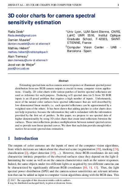 (PDF) 3D color charts for camera spectral sensitivity estimation