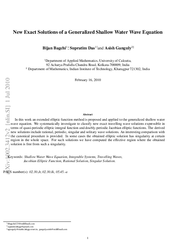 (PDF) 0 New Exact Solutions of a Generalized Shallow Water Wave Equation