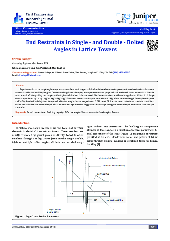 (PDF) End Restraints in Single - and Double - Bolted Angles in Lattice ...