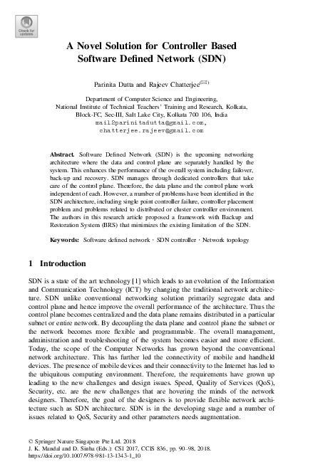 (PDF) A Novel Solution for Controller Based Software Defined Network (SDN)