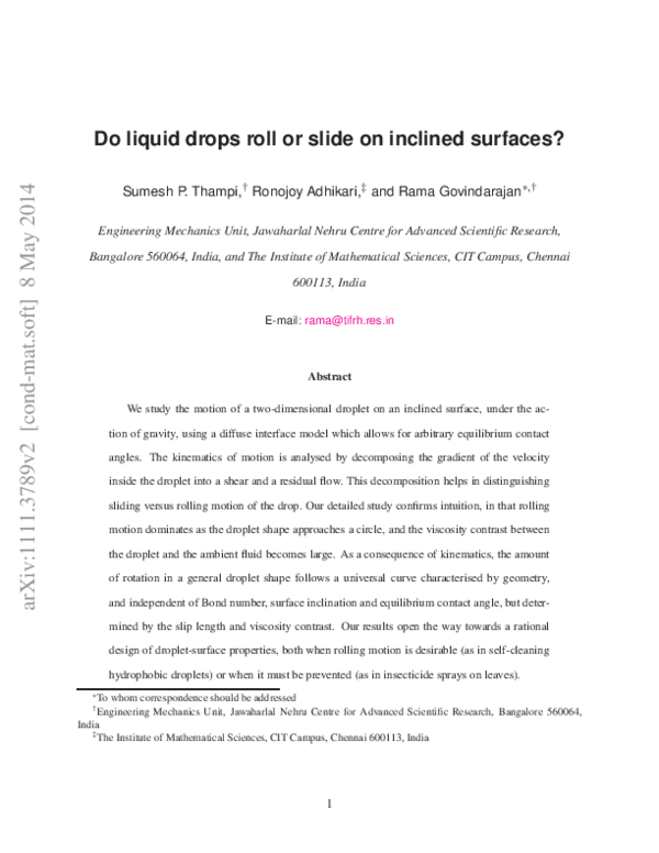 (PDF) Do liquid drops roll or slide on inclined surfaces?