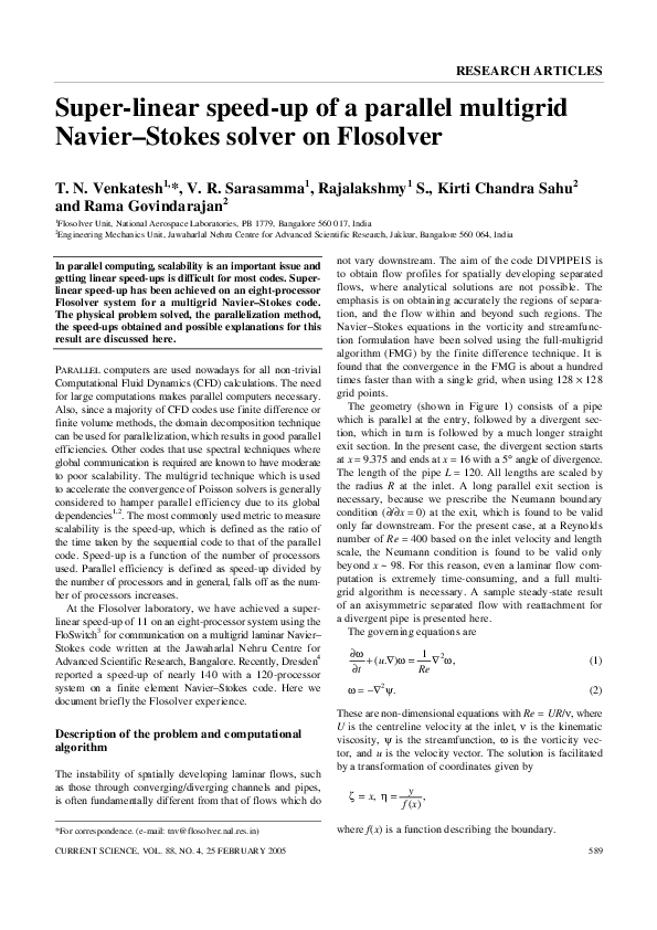 Pdf Super Linear Speed Up Of A Parallel Multigrid Navier Stokes Solver On Flosolver