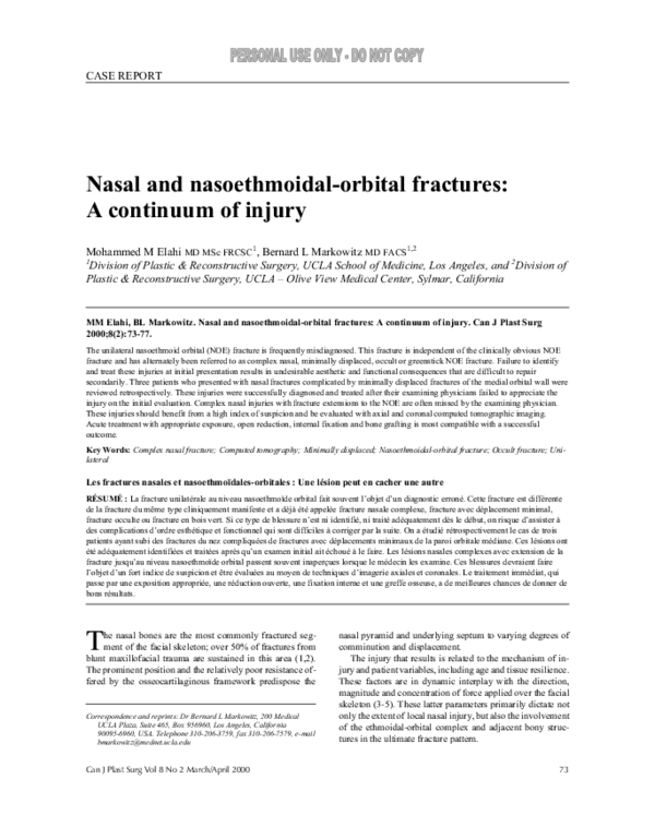 (PDF) Nasal and nasoethmoidal-orbital fractures: A continuum of injury