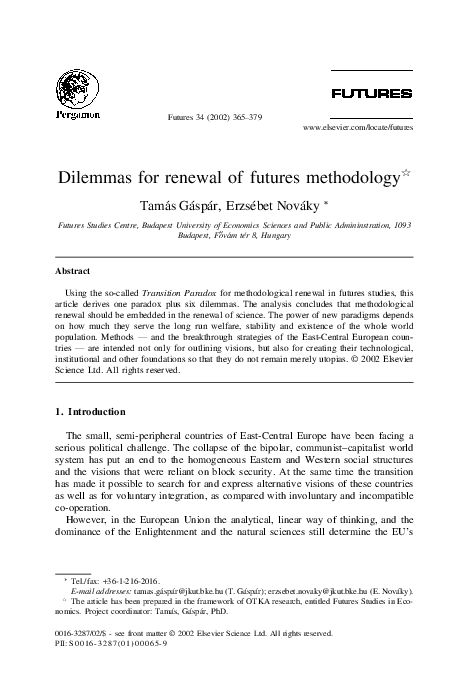 (PDF) Dilemmas for renewal of futures methodology