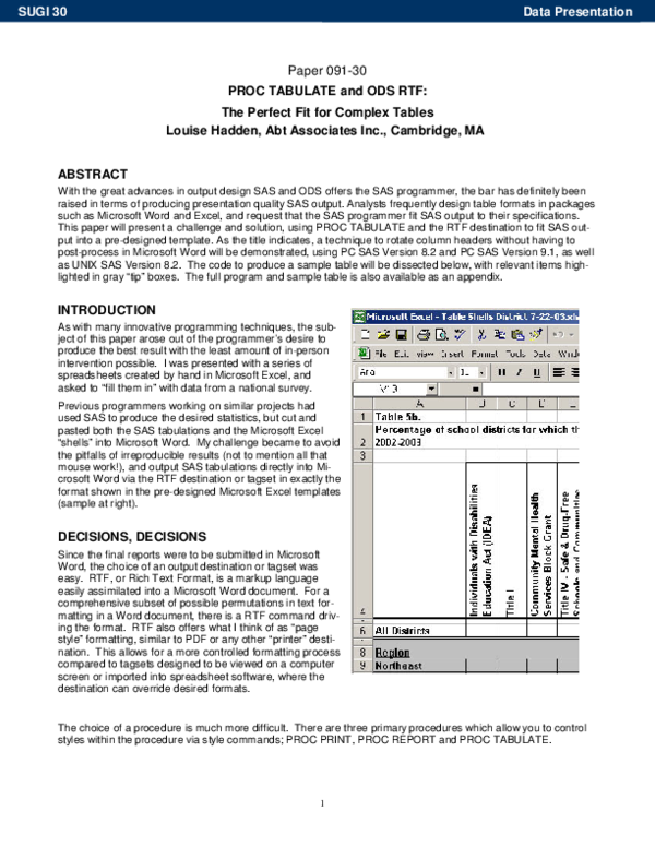 Pdf Data Presentation Paper 091 30 Proc Tabulate And Ods Rtf The Perfect Fit For Complex Tables