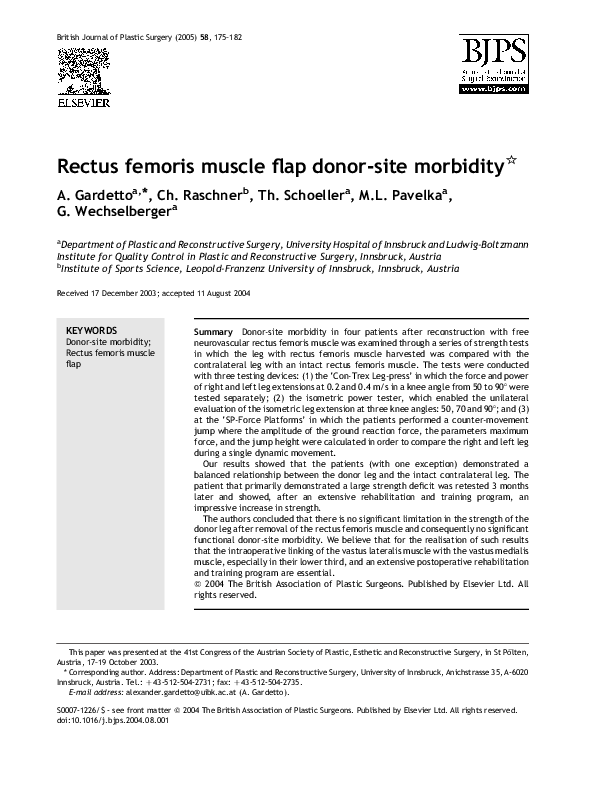 (PDF) Rectus femoris muscle flap donor-site morbidity