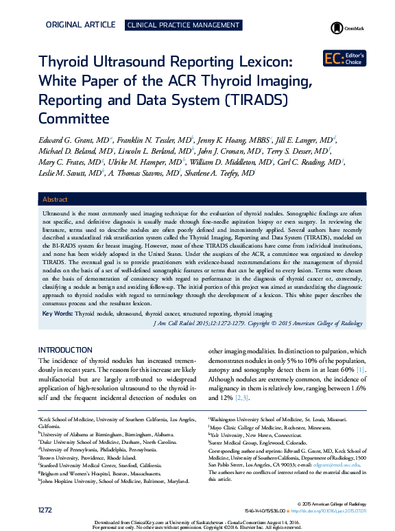 (PDF) Thyroid Ultrasound Reporting Lexicon: White Paper of the ACR ...