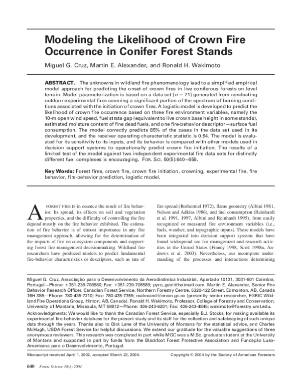 (PDF) Modeling the likelihood of crown fire occurrence in conifer ...