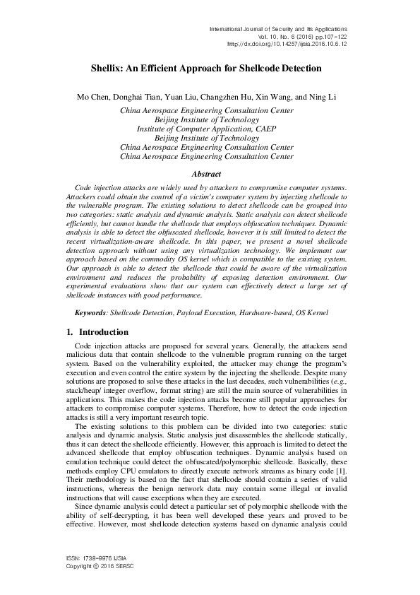 (PDF) Shellix: An Efficient Approach for Shellcode Detection