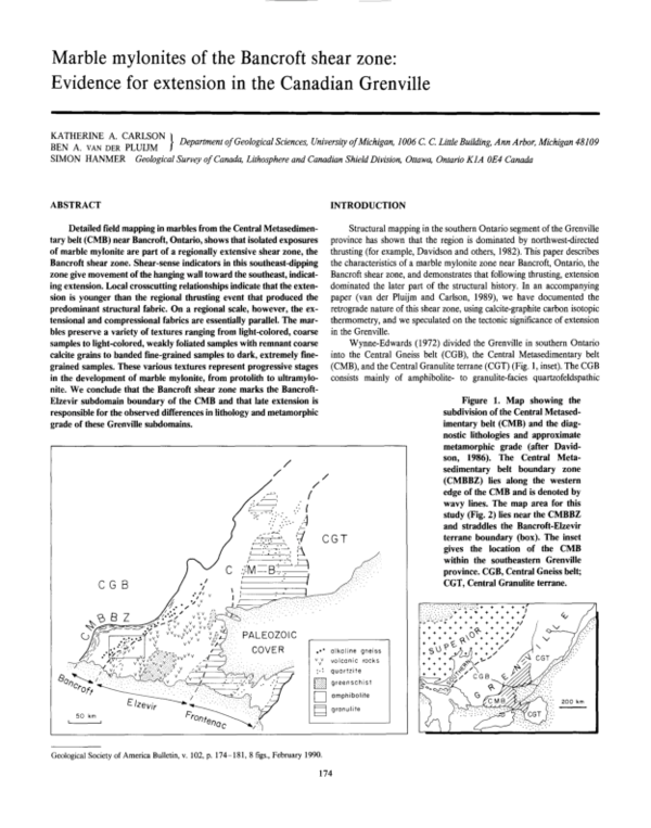 (PDF) Marble mylonites of the Bancroft shear zone: Evidence for ...