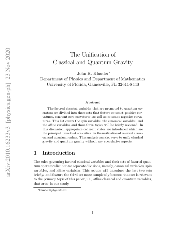 (PDF) The Unification of Classical and Quantum Gravity