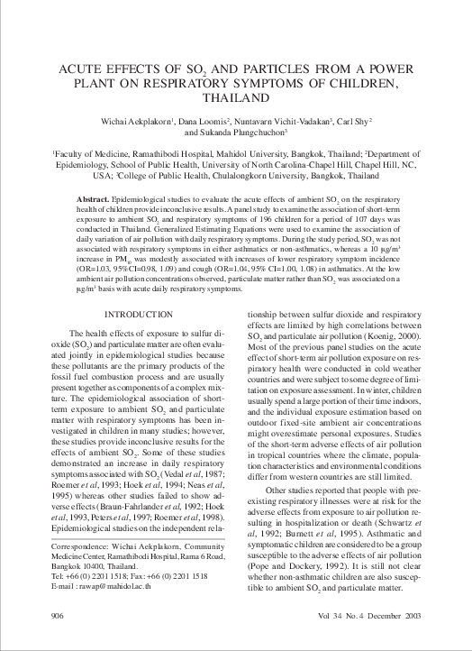 (PDF) Acute effects of SO2 and particles from a power plant on ...