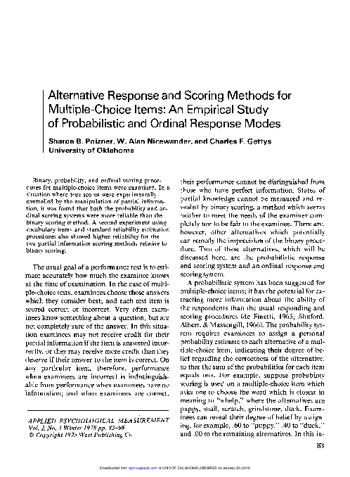 (PDF) Alternative Response and Scoring Methods for Multiple-Choice Items: An Empirical Study of ...