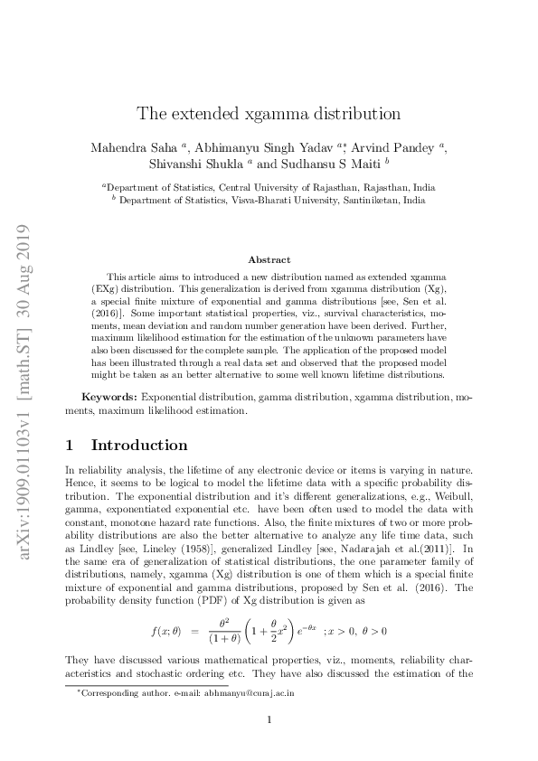(PDF) The extended xgamma distribution
