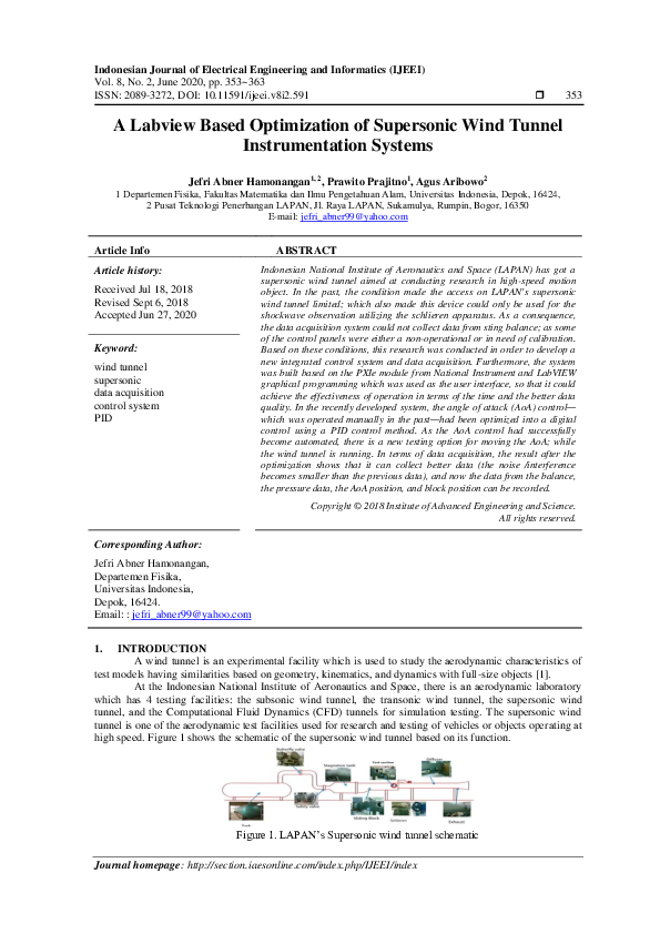 Pdf A Labview Based Optimization Of Supersonic Wind Tunnel