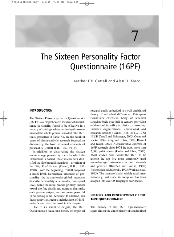 (PDF) The sixteen personality factor questionnaire (16PF)