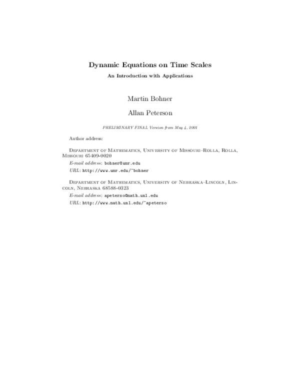 Pdf Dynamic Equations On Time Scales An Introduction With Applications