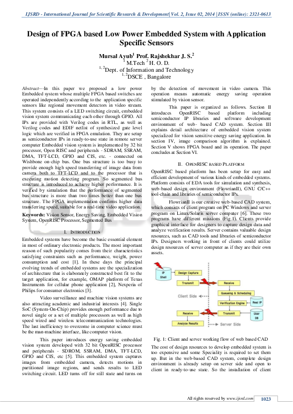Pdf Design Of Fpga Based Low Power Embedded System With Application Specific Sensors 
