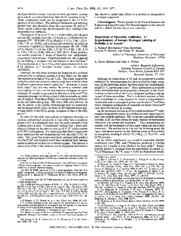(PDF) Biosynthesis of macrolide antibiotics. 3. Regiochemistry of ...