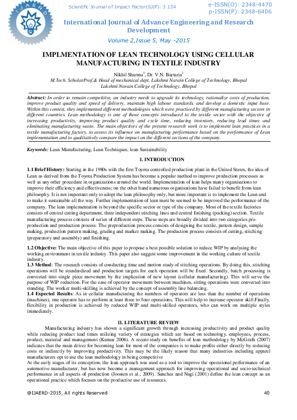 (PDF) Implementation of Lean Technology Using Cellular Manufacturing in ...
