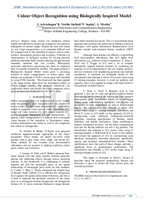 Pdf Colour Object Recognition Using Biologically Inspired Model