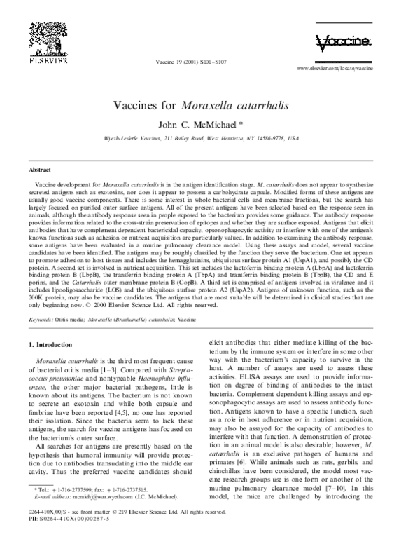 (PDF) Vaccines for Moraxella catarrhalis