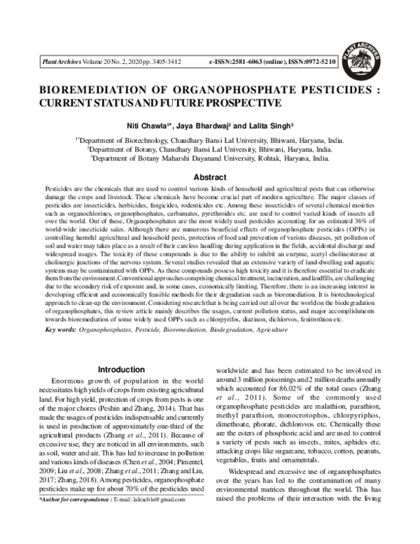 (PDF) Bioremediation of Organophosphate Pesticides : Current Status and Future Prospective