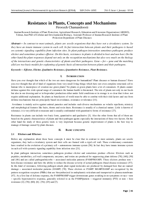 (PDF) Resistance in Plants, Concepts and Mechanisms