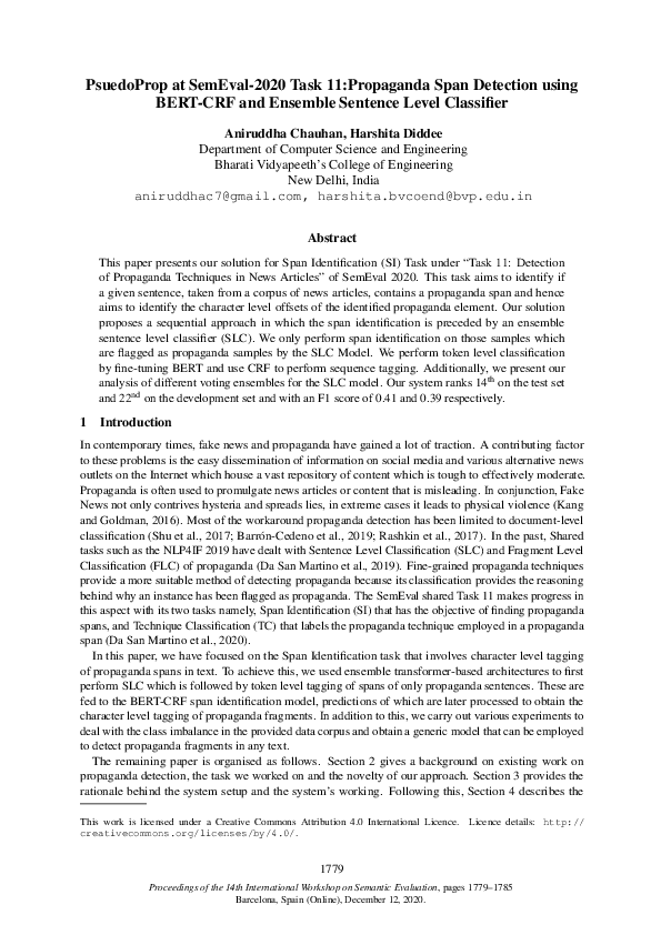 (PDF) PsuedoProp at SemEval-2020 Task 11: Propaganda Span Detection ...