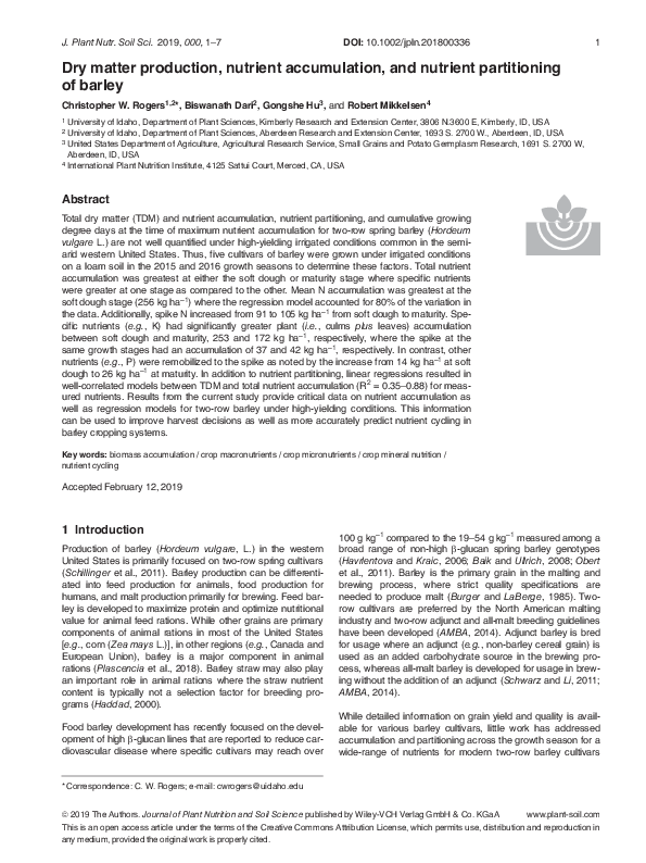 (PDF) Dry matter production, nutrient accumulation, and nutrient ...
