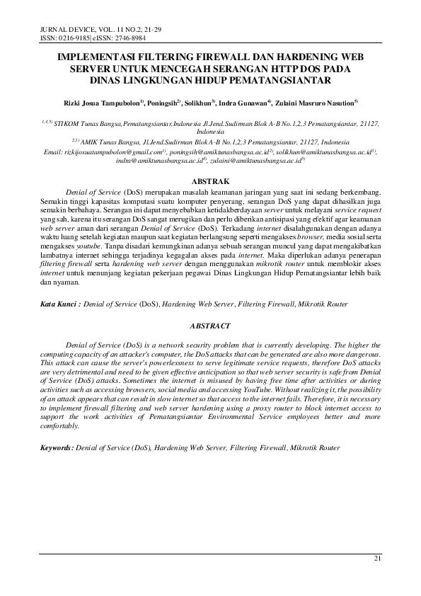 (PDF) Implementasi Filtering Firewall Dan Hardening Web Server Untuk Mencegah Serangan Http Dos ...
