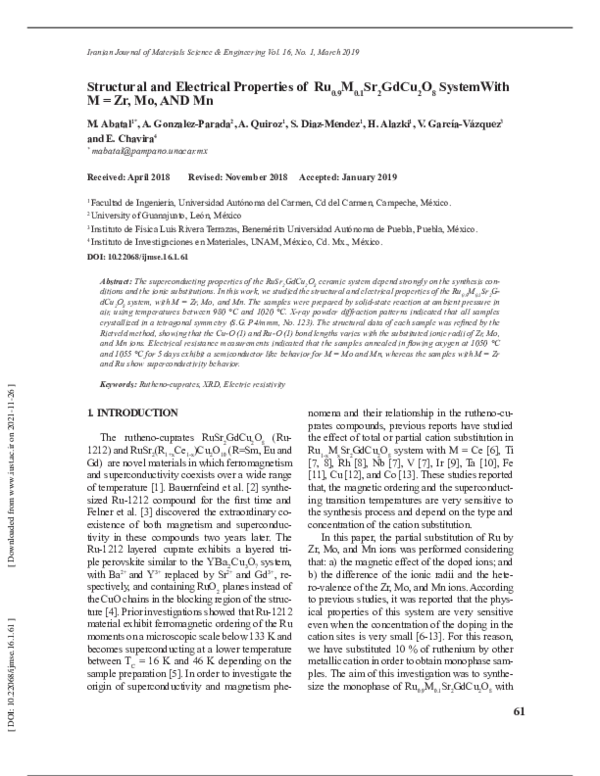 (PDF) Structural and Electric Properties of the Ru0.9M0.1Sr2GdCu2O8 ...