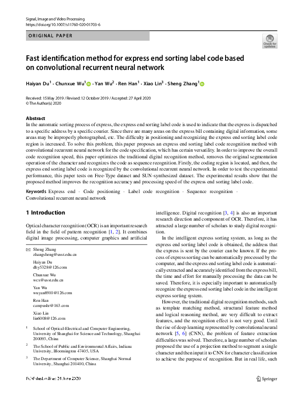 (PDF) Fast identification method for express end sorting label code based on convolutional ...