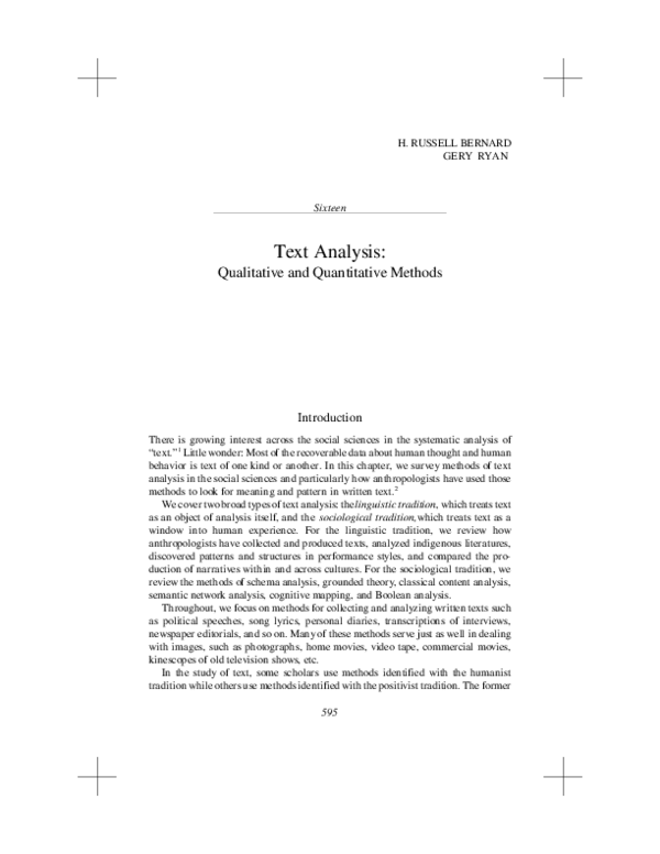 (PDF) Text analysis: Qualitative and quantitative methods