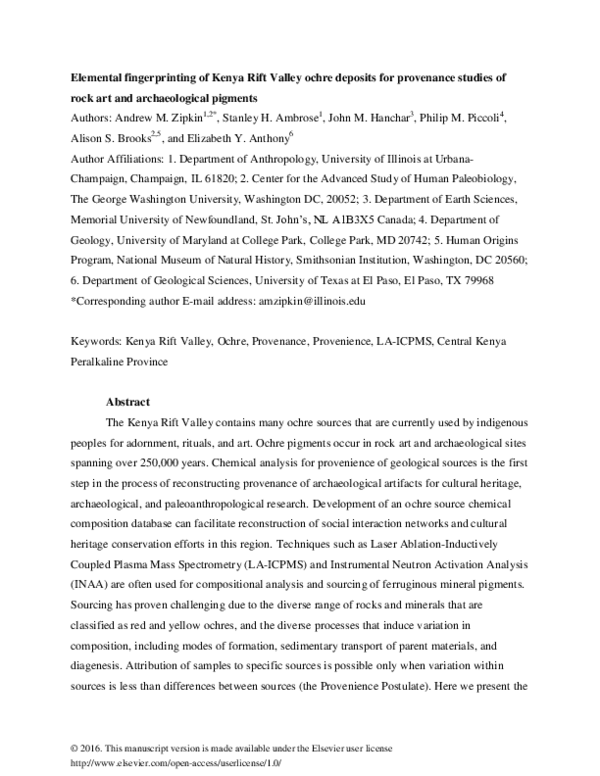 (PDF) Elemental fingerprinting of Kenya Rift Valley ochre deposits for ...