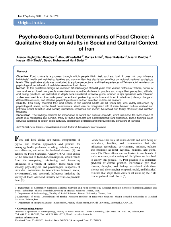 (PDF) Psycho-Socio-Cultural Determinants of Food Choice: A Qualitative ...