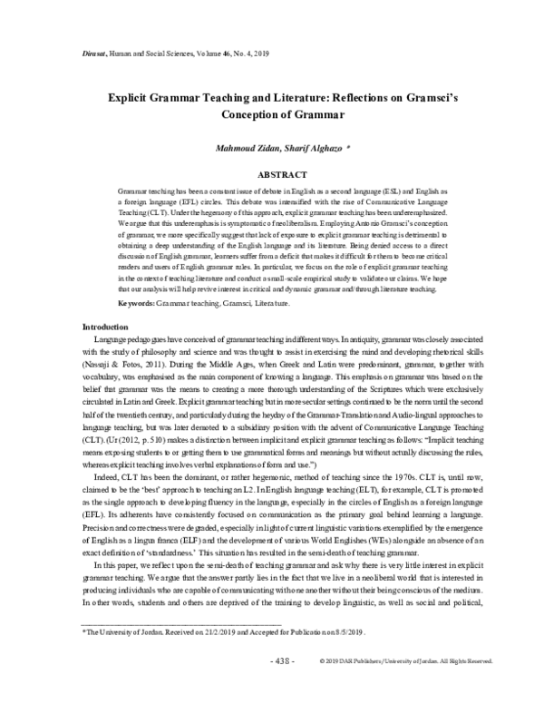 (PDF) Explicit Grammar Teaching and Literature: Reflections on Gramsci ...