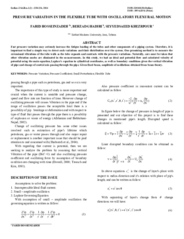 (PDF) Pressure Variation in the Flexible Tube with Oscillatory Flexural ...