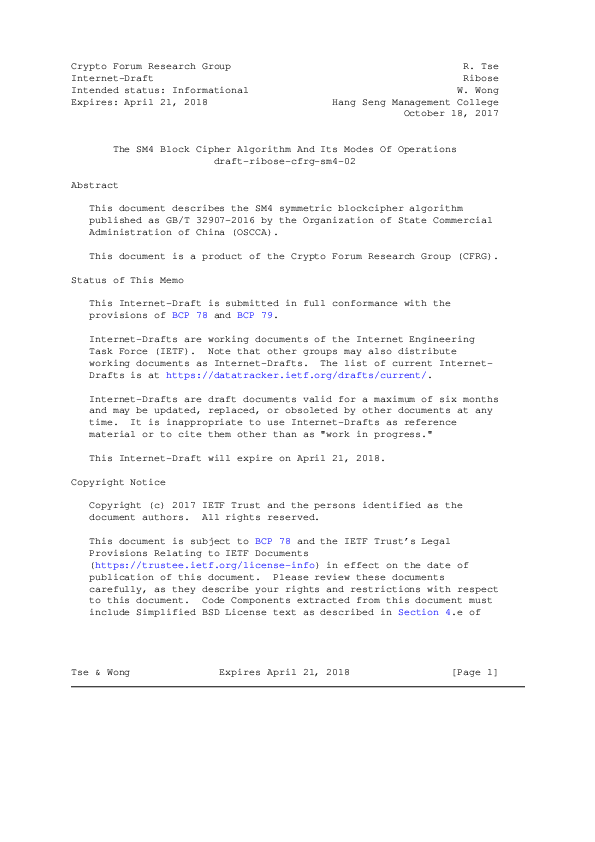 (PDF) The SM4 Blockcipher Algorithm And Its Modes Of Operations ...