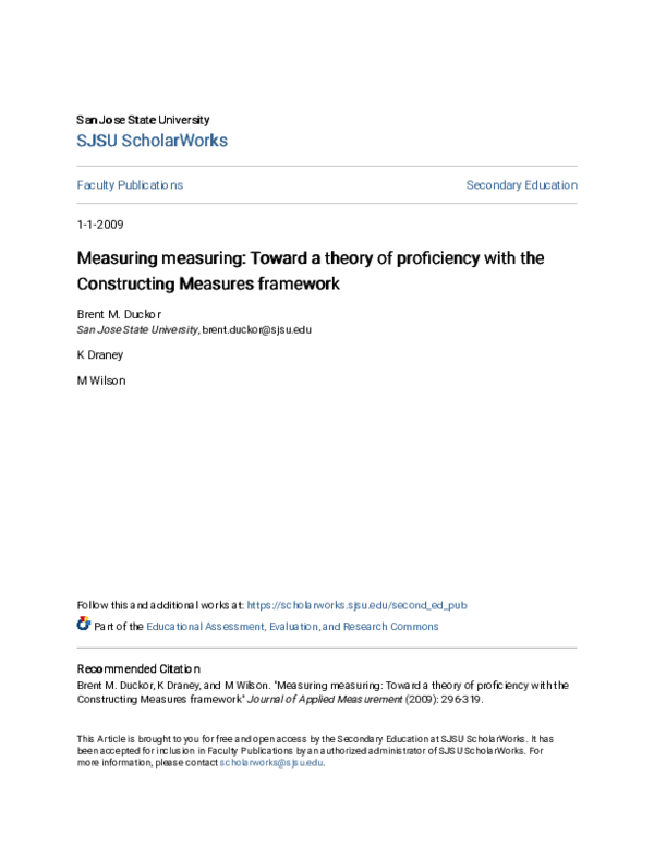 (PDF) Measuring measuring: toward a theory of proficiency with the ...