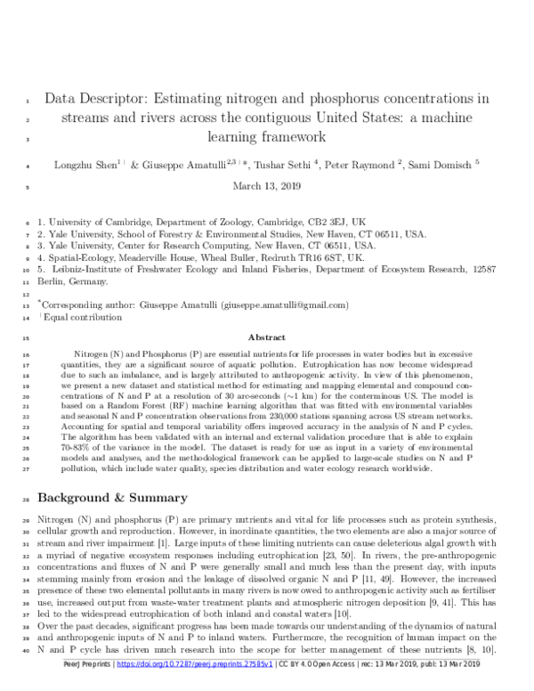 (PDF) Estimating nitrogen and phosphorus concentrations in streams and ...