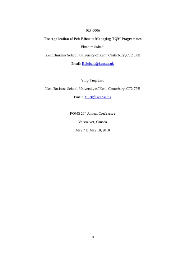 (PDF) The Application of Pelz Effect to Managing TQM Programmes