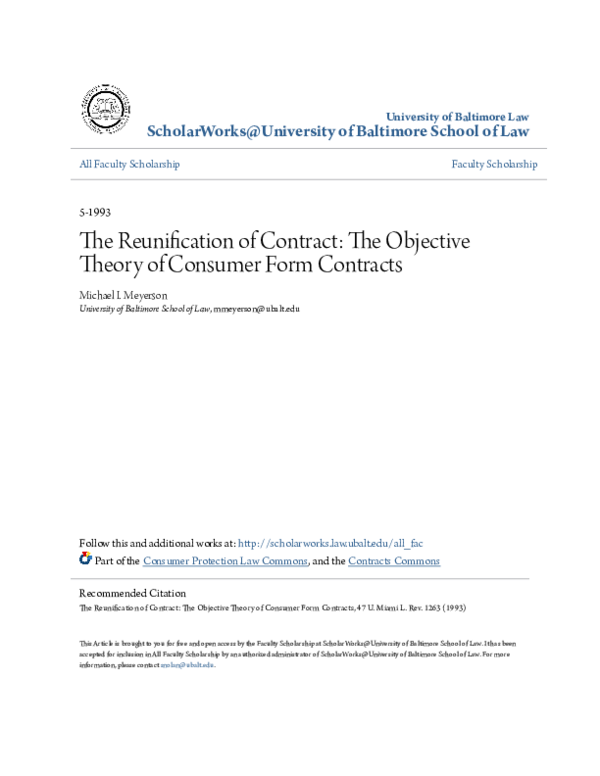 (PDF) The Reunification of Contract Law: The Objective Theory of Consumer Form Contracts ...