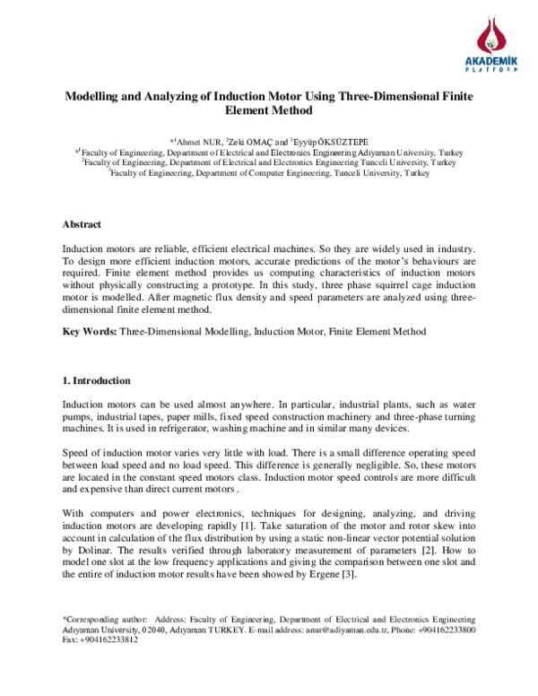 Pdf Modelling And Analyzing Of Induction Motor Using Three Dimensional Finite Element Method