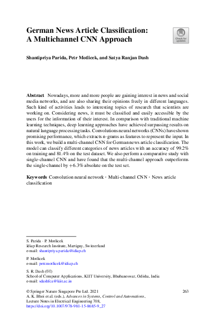 (PDF) German News Article Classification: A Multichannel CNN Approach