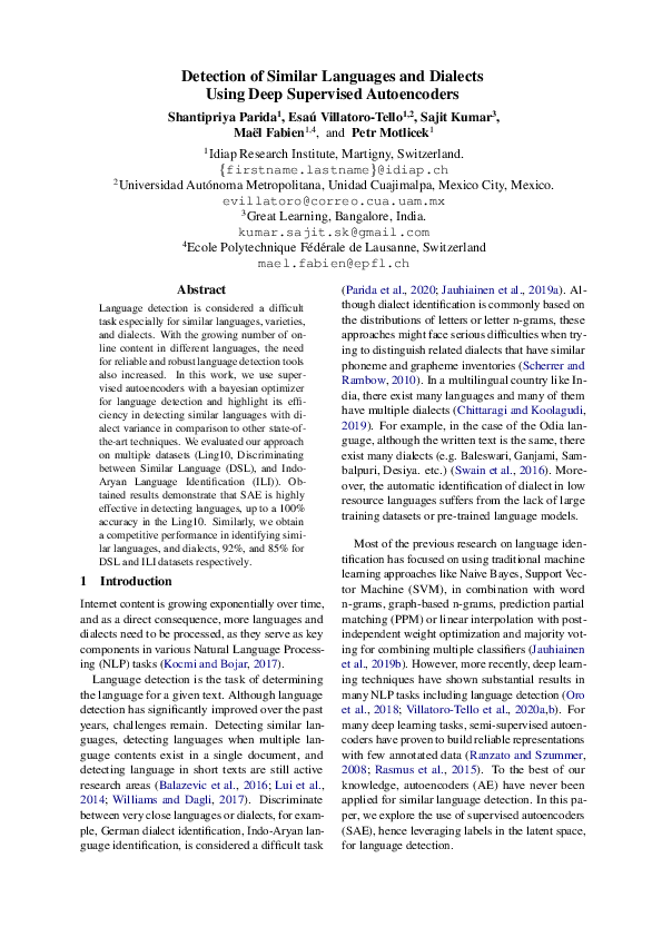 Pdf Detection Of Similar Languages And Dialects Using Deep Supervised Autoencoder