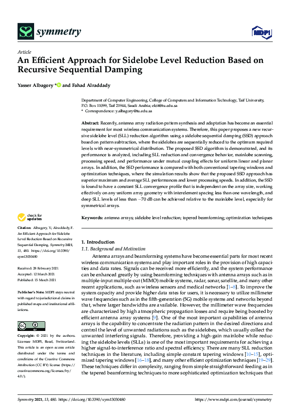 Pdf An Efficient Approach For Sidelobe Level Reduction Based On