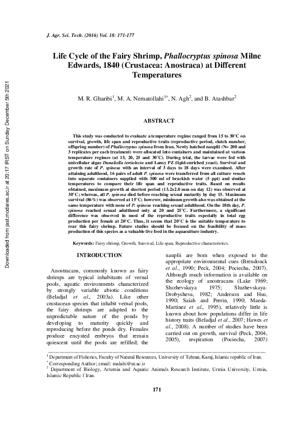 (PDF) Life cycle of the fairy shrimp, Phallocryptus spinosa Milne ...