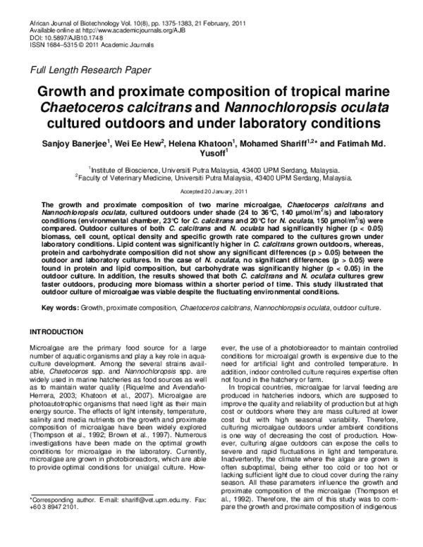 (PDF) Chaetoceros calcitrans and Nannochloropsis oculata